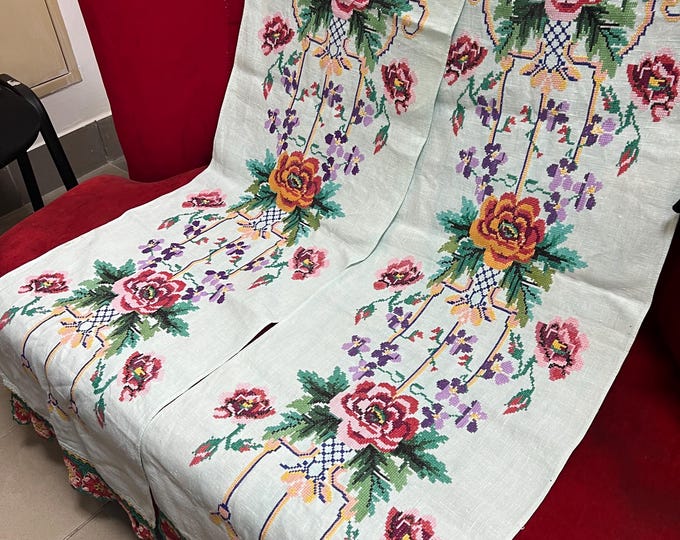 Antique Curtains for the Window. 2 Pieces. Ukraine 1940. Beautiful ...