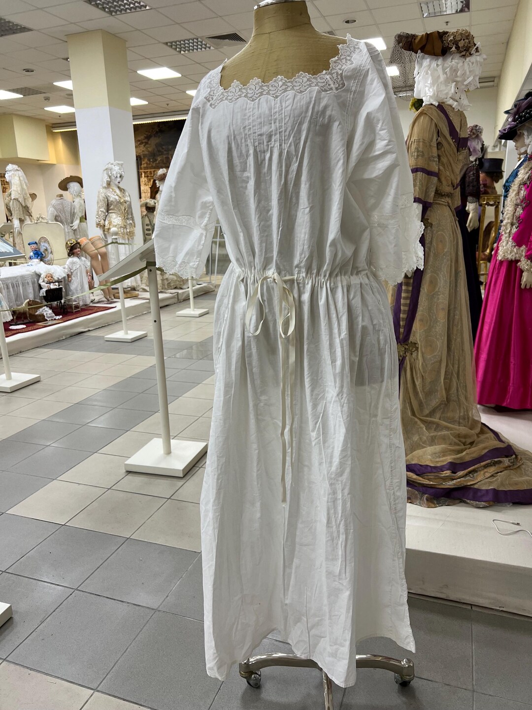 Antique Lingerie 1900. Modern. Nightgown With Lace and Initials. Fabric ...