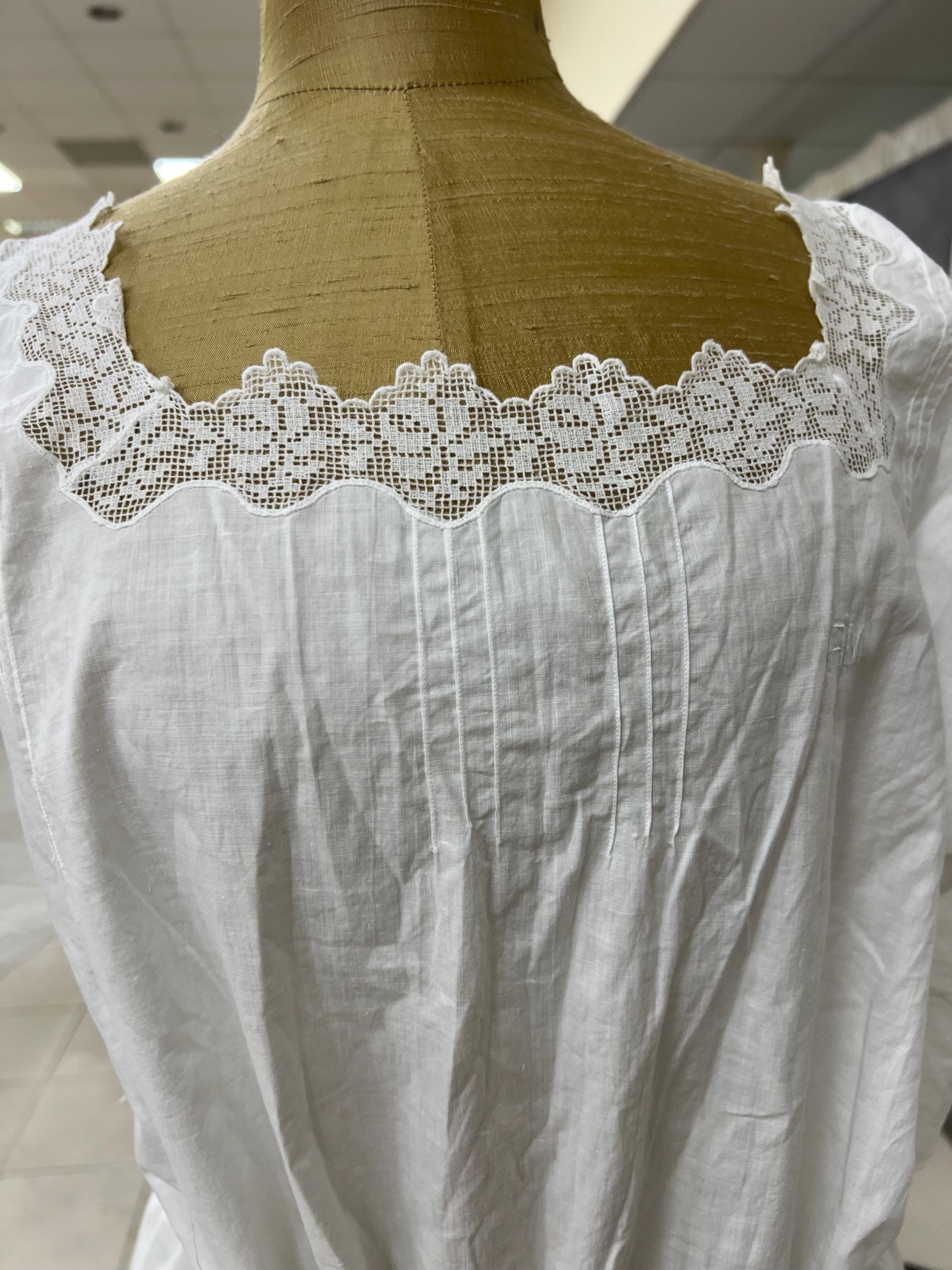 Antique Lingerie 1900. Modern. Nightgown With Lace and Initials. Fabric ...