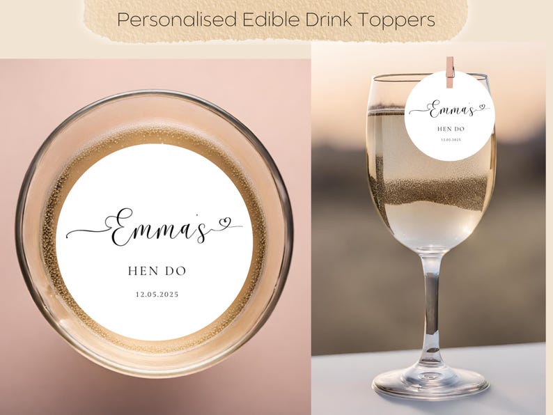 Hen Do Drink & Cocktail Toppers, Hen Party, Minimal, Wafer Paper ...