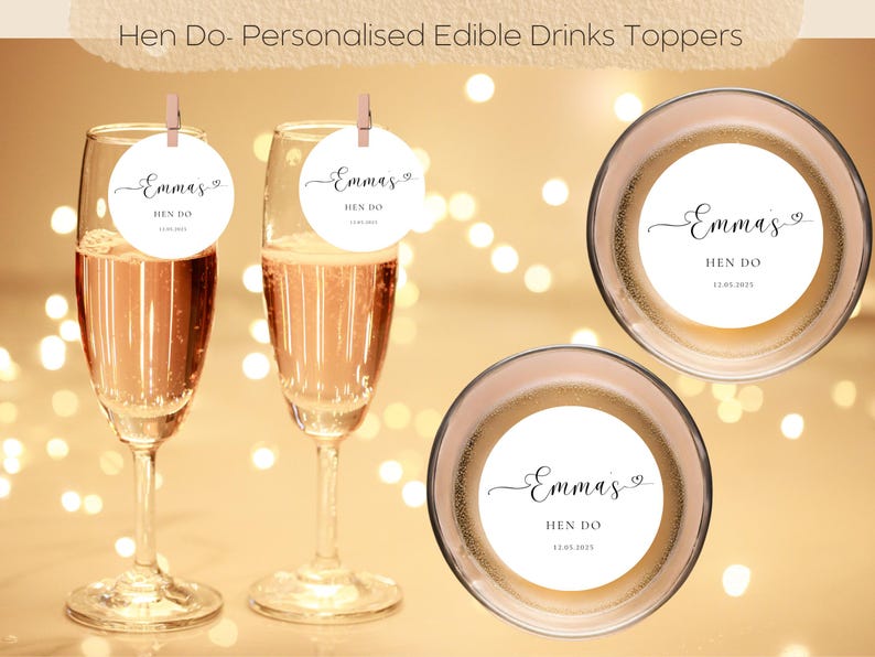 Hen Do Drink & Cocktail Toppers, Hen Party, Minimal, Wafer Paper ...