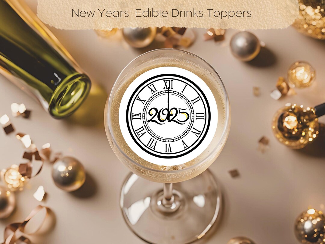 New Years Eve Drink and Cocktail Toppers, 2025 Party Decorations, Wafer ...