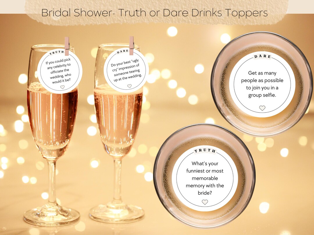 50 X Bridal Shower Truth or Dare Wedding Drinks Toppers, Champagne ...