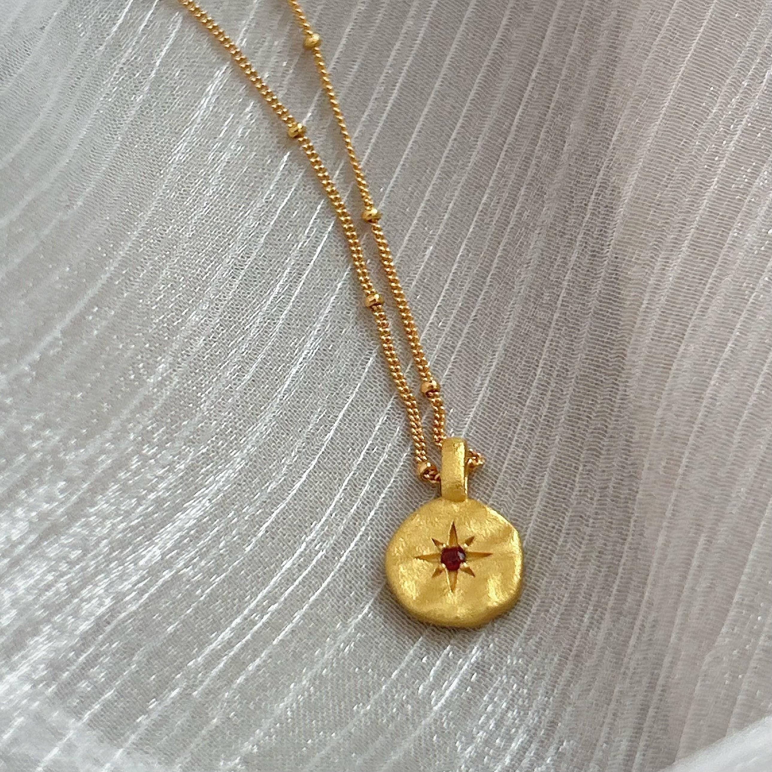 Ruby Coin Pendant Necklace: 18K Gold Plated Sterling Silver - Etsy