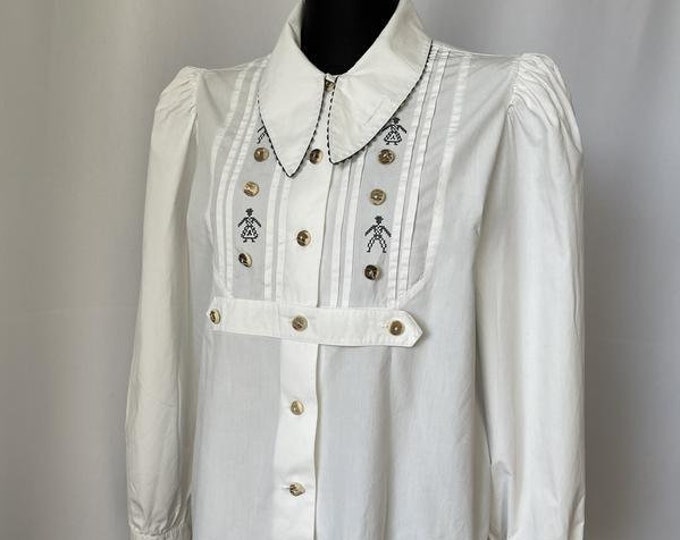 Vintage Embroidered Dirndl Blouse: White Cotton Oktoberfest Top - Etsy