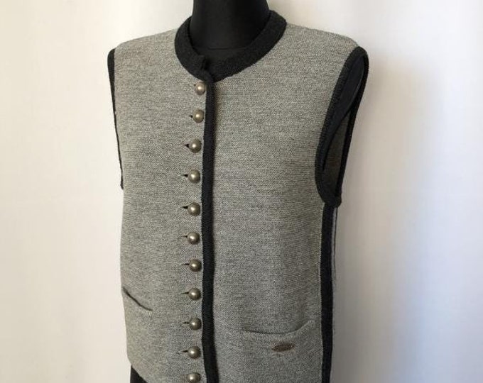 STEFFNER Vintage Gray Folk Alpine Wool Vest Waistcoat With Black Trim ...