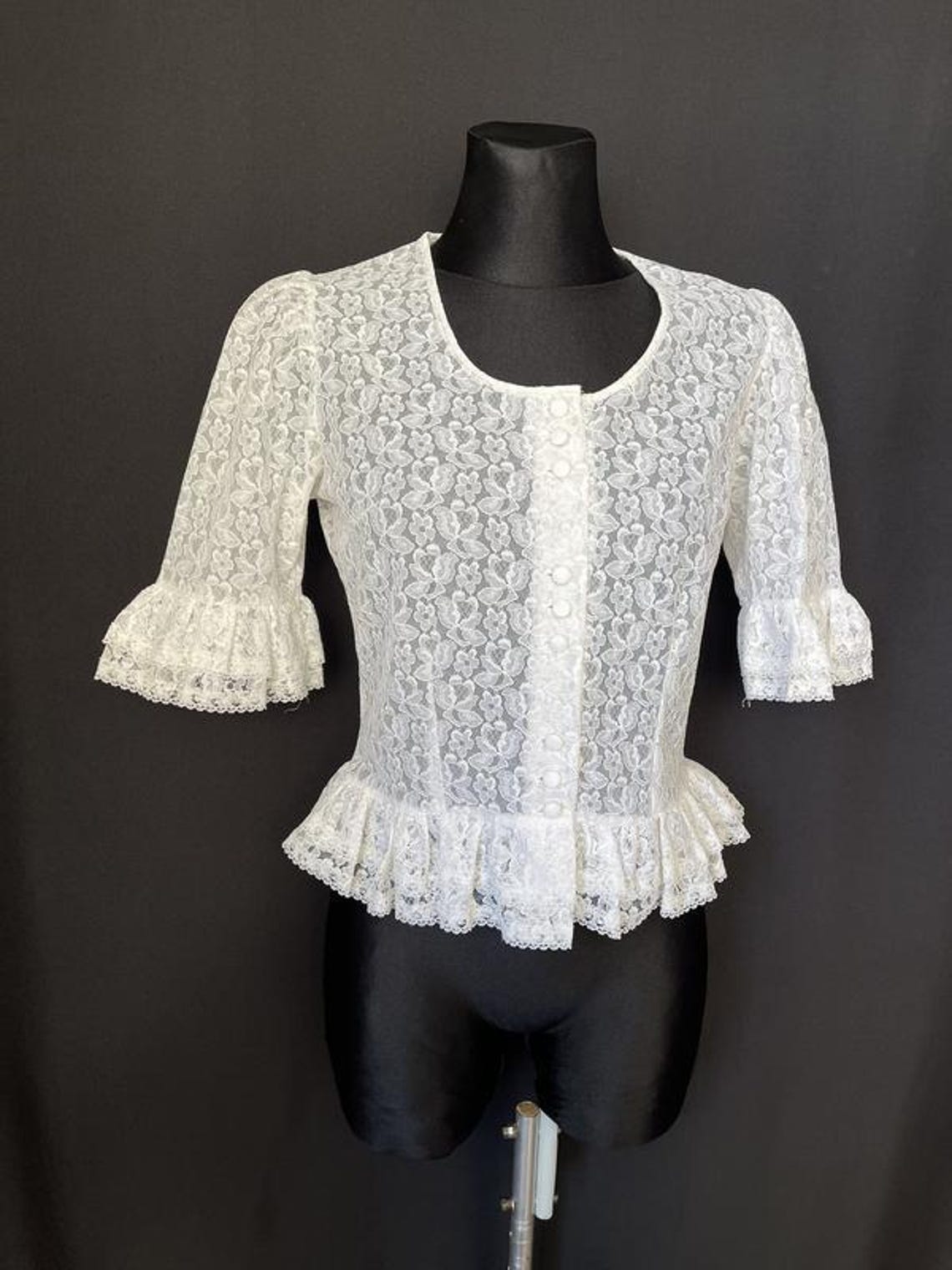 Vintage White Lace Blouse 60s 70s Sybille Claymar Ruffled Victorian ...