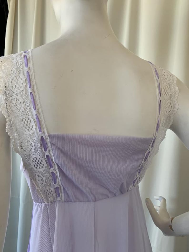 Vintage Lavender Negligee Nightgown Maxi Dress Light Purple White Lace ...