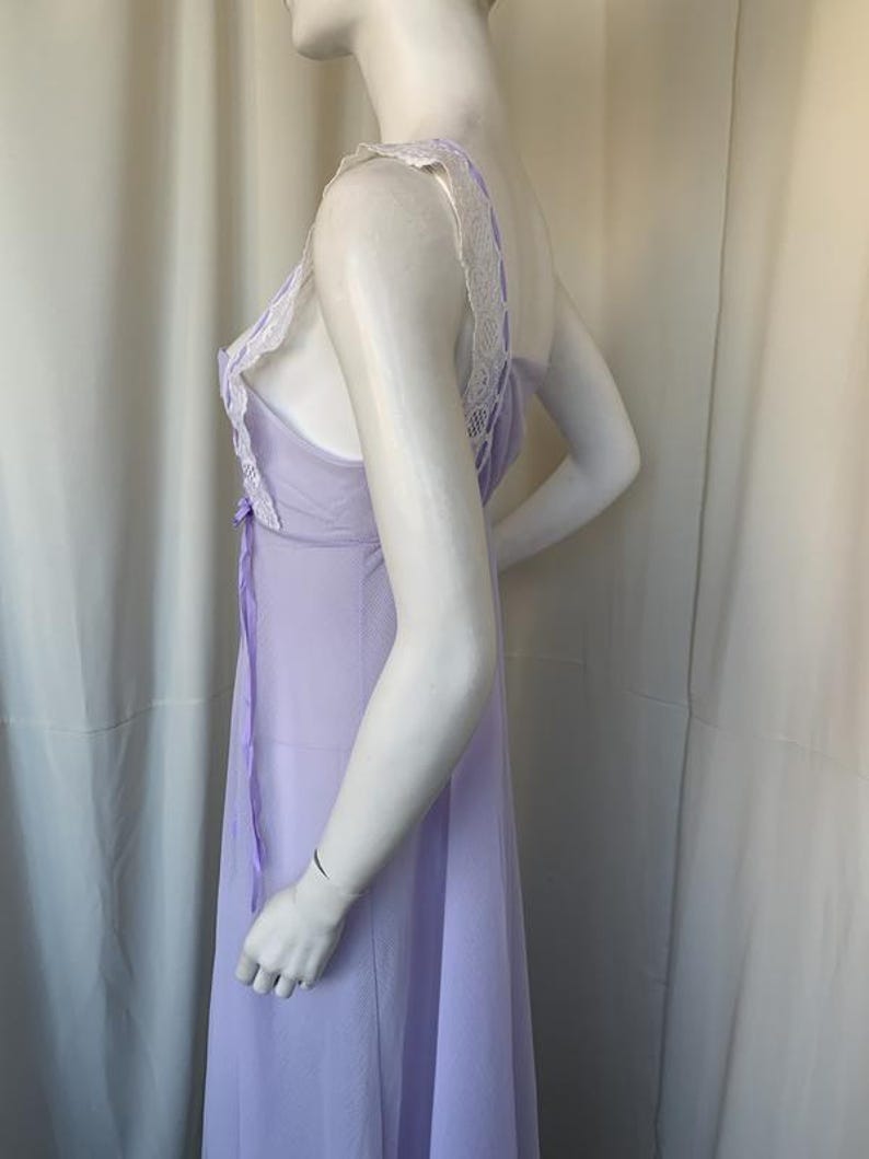 Vintage Lavender Negligee Nightgown Maxi Dress Light Purple White Lace ...