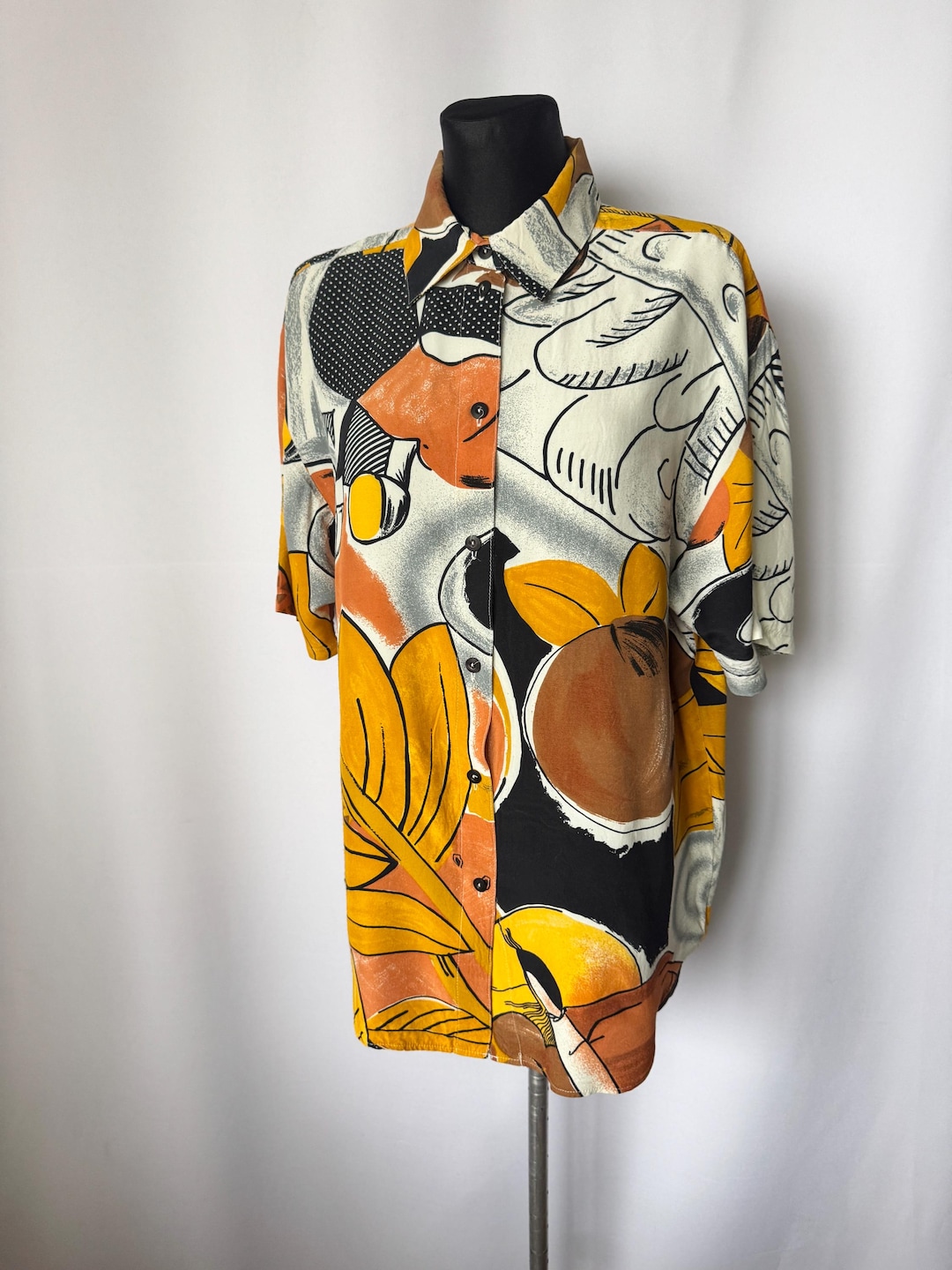 Vintage 90s Bright Colors Short Sleeve Collared Shirt Blouse Retro ...