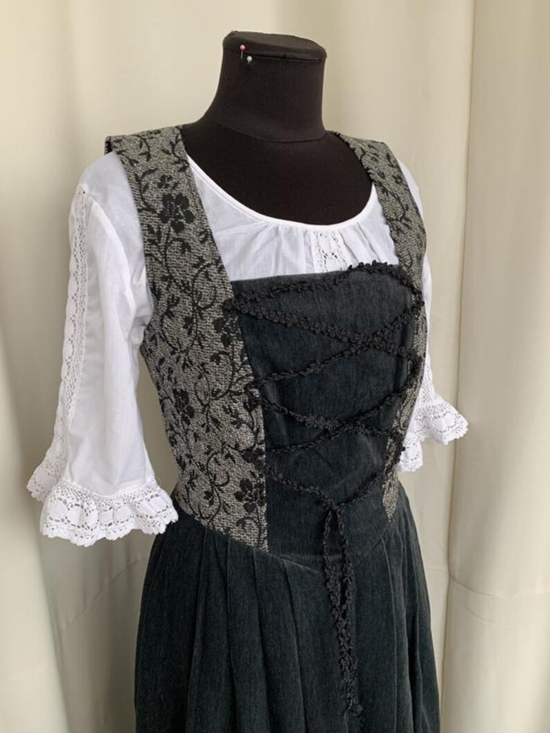 Vintage Bavarian Dirndl by Sportalm – Black & Grey Velvet Jacquard Maxi ...