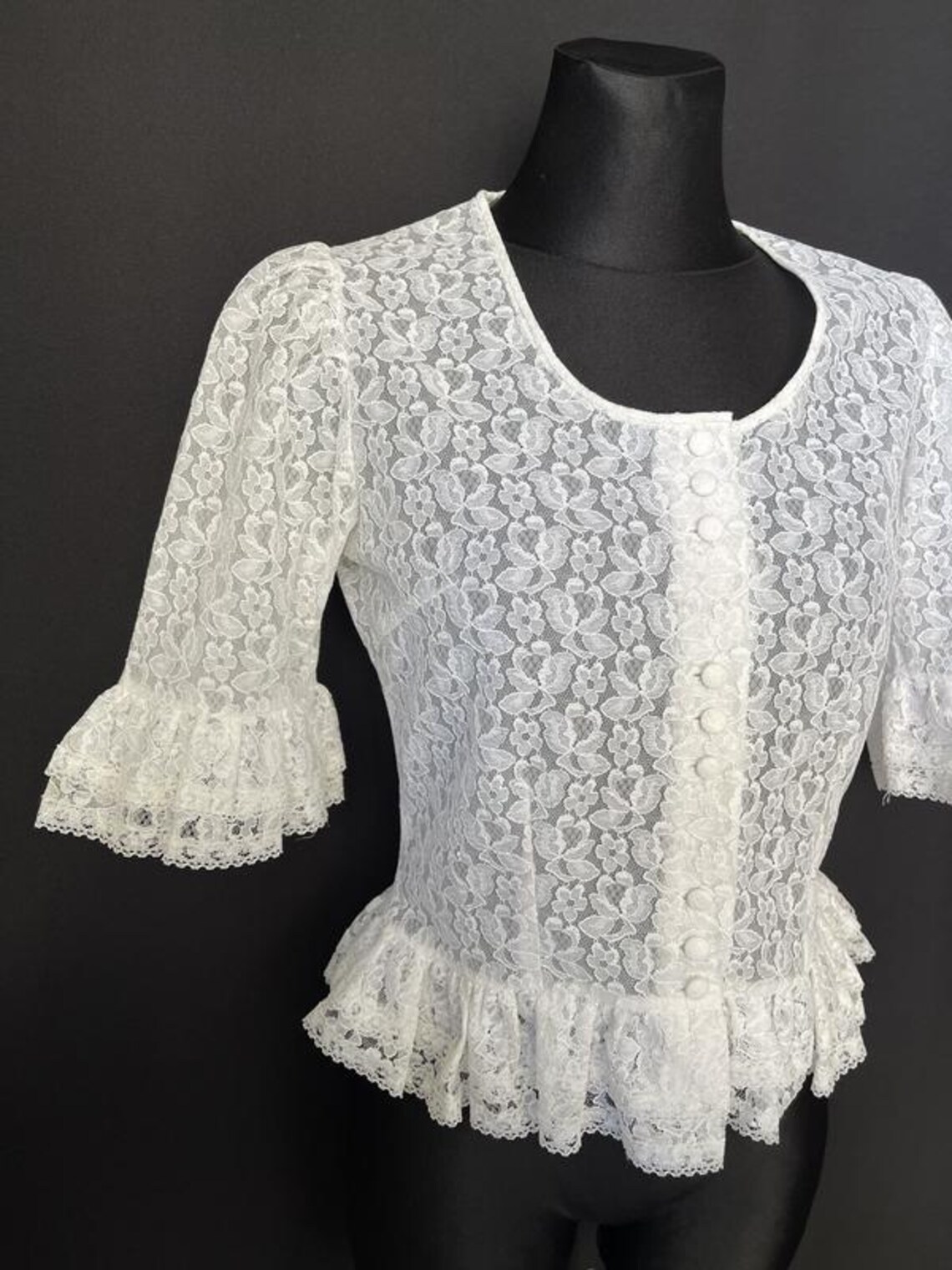 Vintage White Lace Blouse 60s 70s Sybille Claymar Ruffled Victorian ...