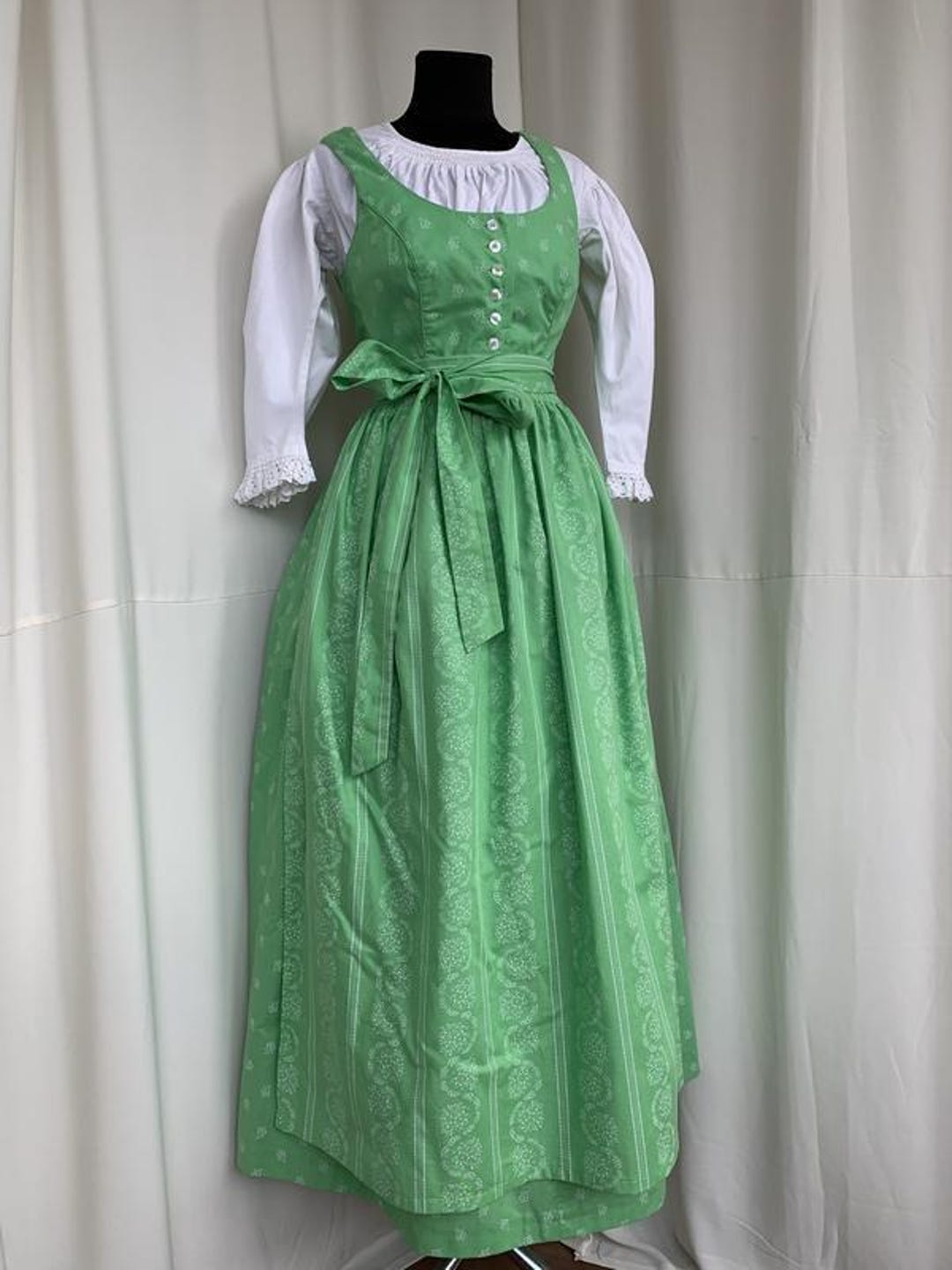 Vintage Bavarian Dirndl by Wenger – Light Green Floral Maxi Dress With ...