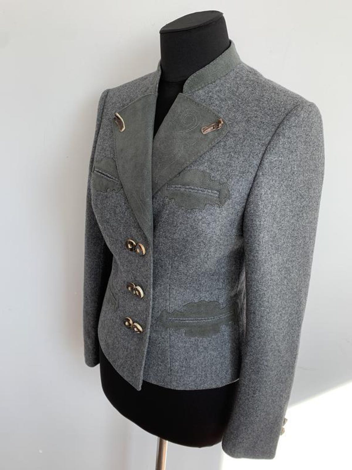 Lodenfrey Vintage Alpine Blazer Jacket Wool Gray Military Style ...