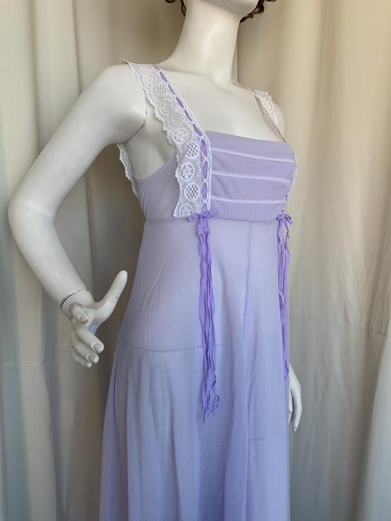 Vintage Lavender Negligee Nightgown Maxi Dress Light Purple White Lace ...