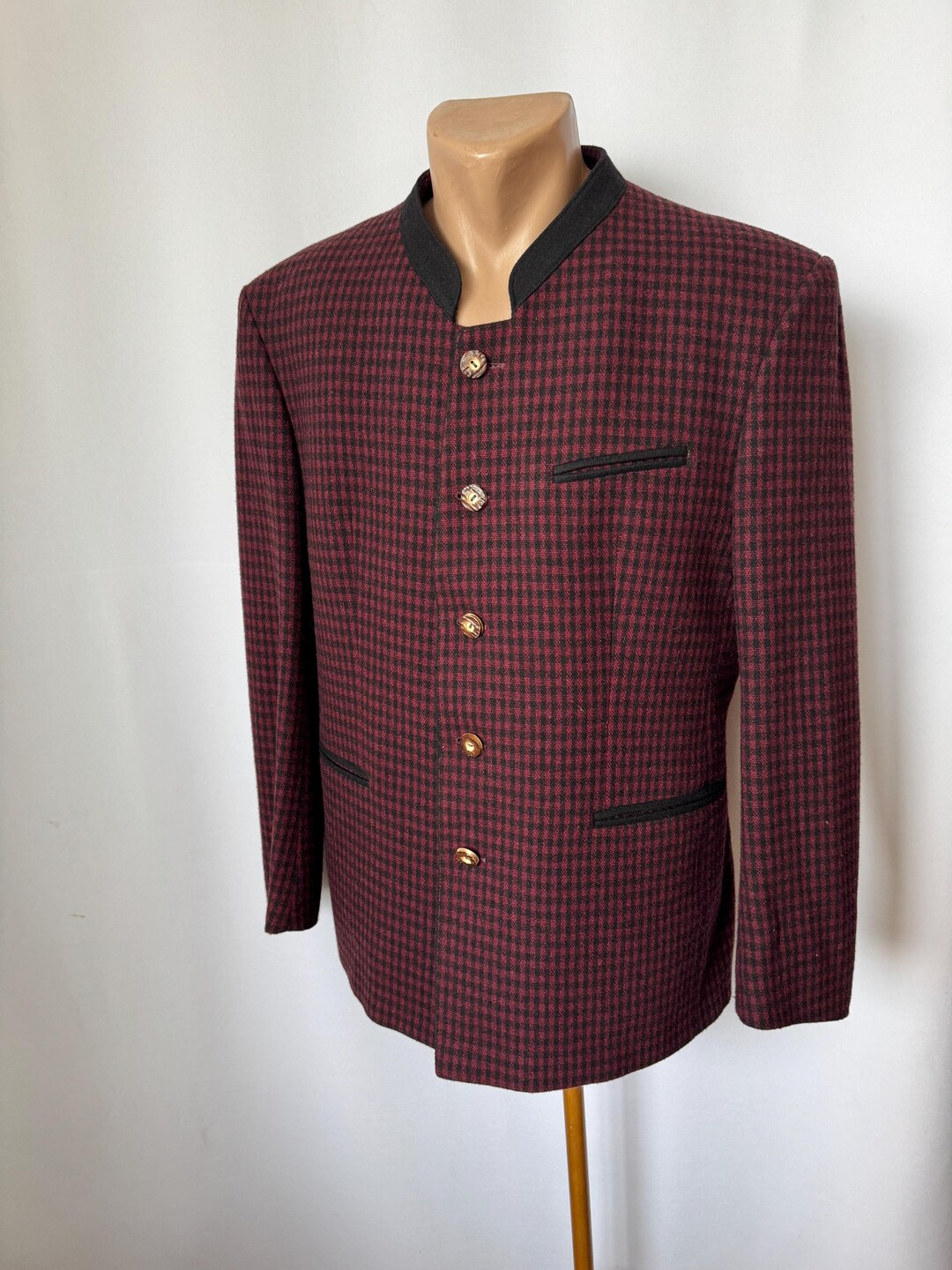 Vintage Burgundy Checkered Janker Jacket Bavarian Austrian Trachten ...