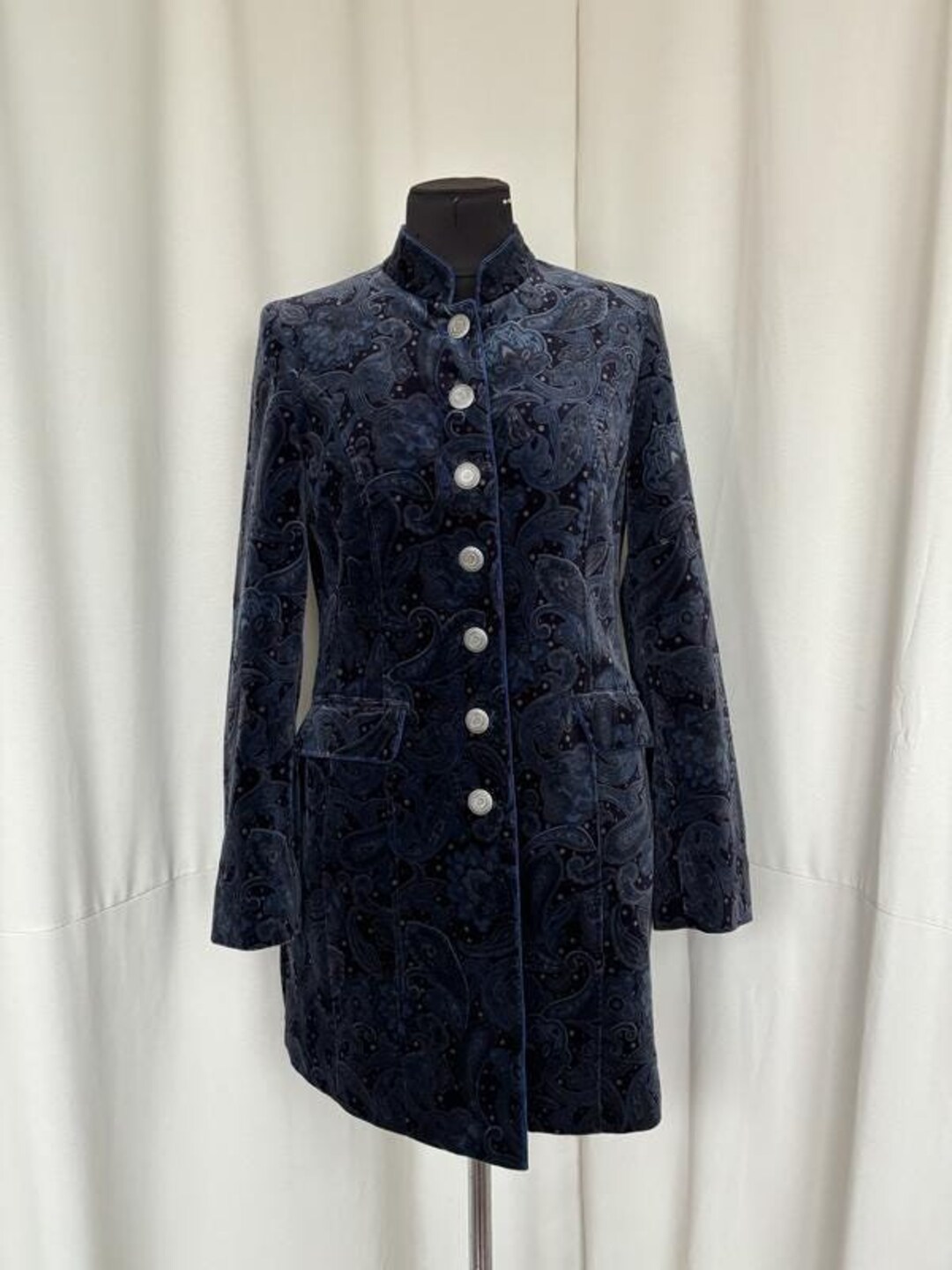 Steinbock Vintage Blue Navy Velvet Jacket Long Victorian Blazer With ...