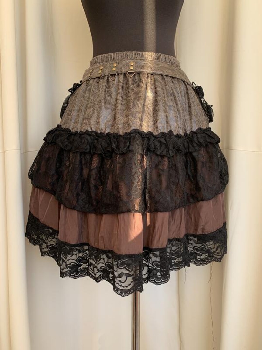 RQ-BL Elenor Steampunk Gothic Lolita Two-piece Skirt – Black & Brown Lace Layered With ...