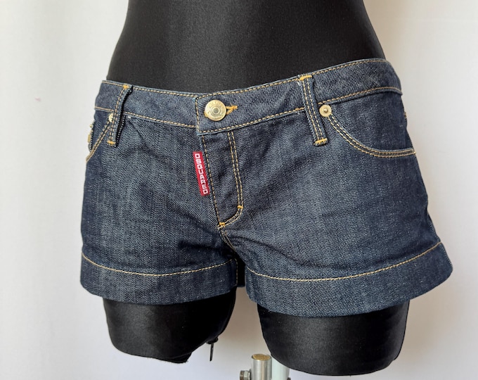 Dsquared2 Vintage Y2K Dark Denim Blue Wash Micro Shorts Hotpants ...