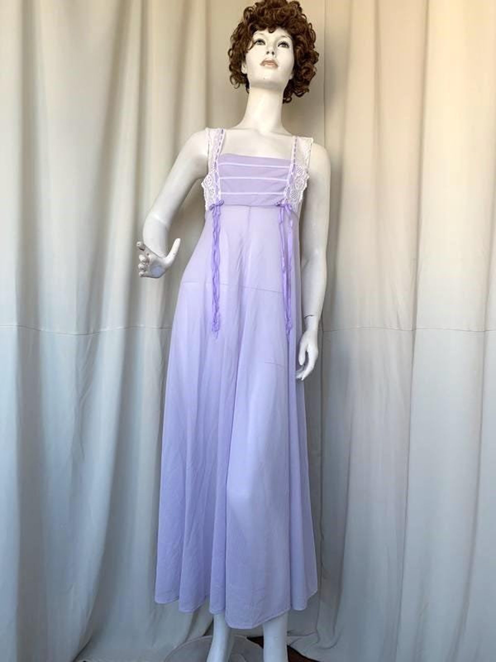 Vintage Lavender Negligee Nightgown Maxi Dress Light Purple White Lace ...