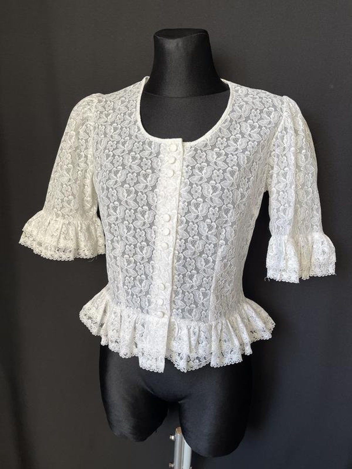 Vintage White Lace Blouse 60s 70s Sybille Claymar Ruffled Victorian ...