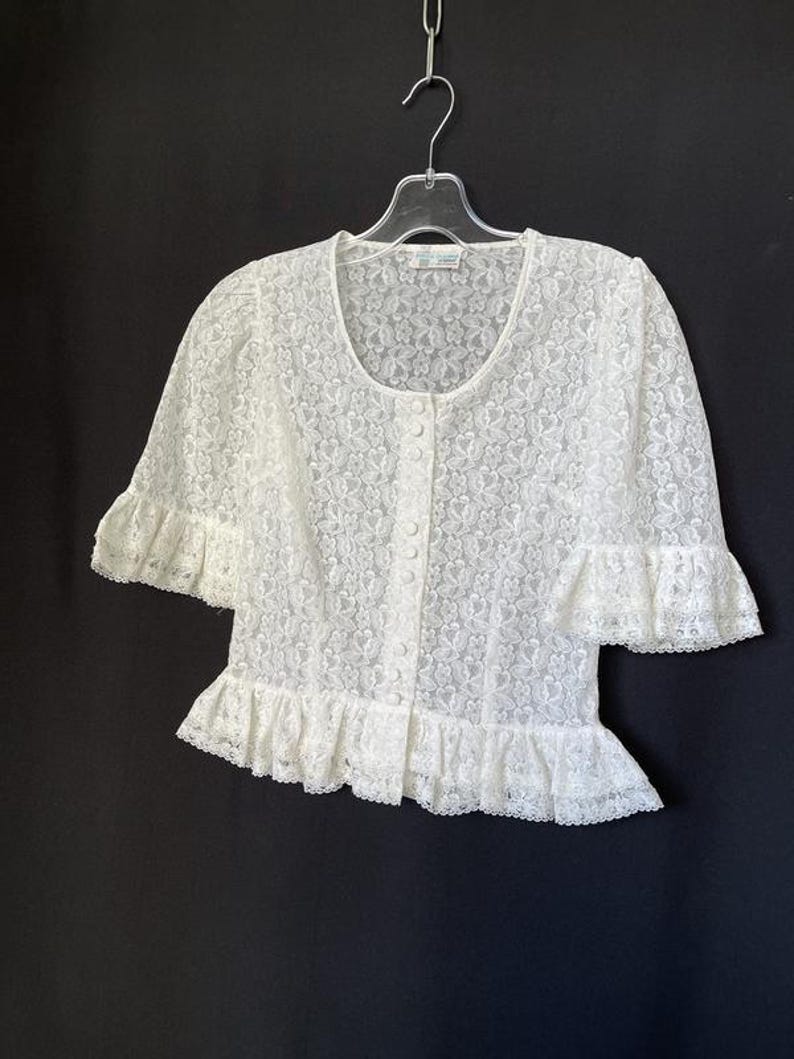 Vintage White Lace Blouse 60s 70s Sybille Claymar Ruffled Victorian ...