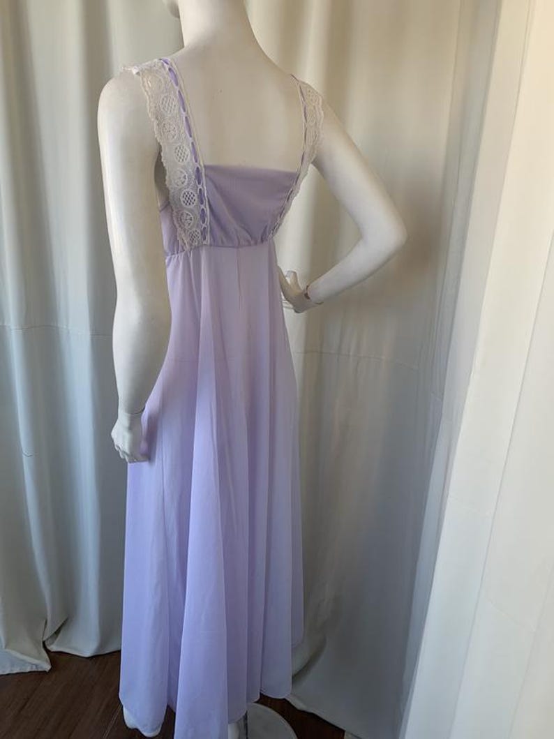 Vintage Lavender Negligee Nightgown Maxi Dress Light Purple White Lace ...