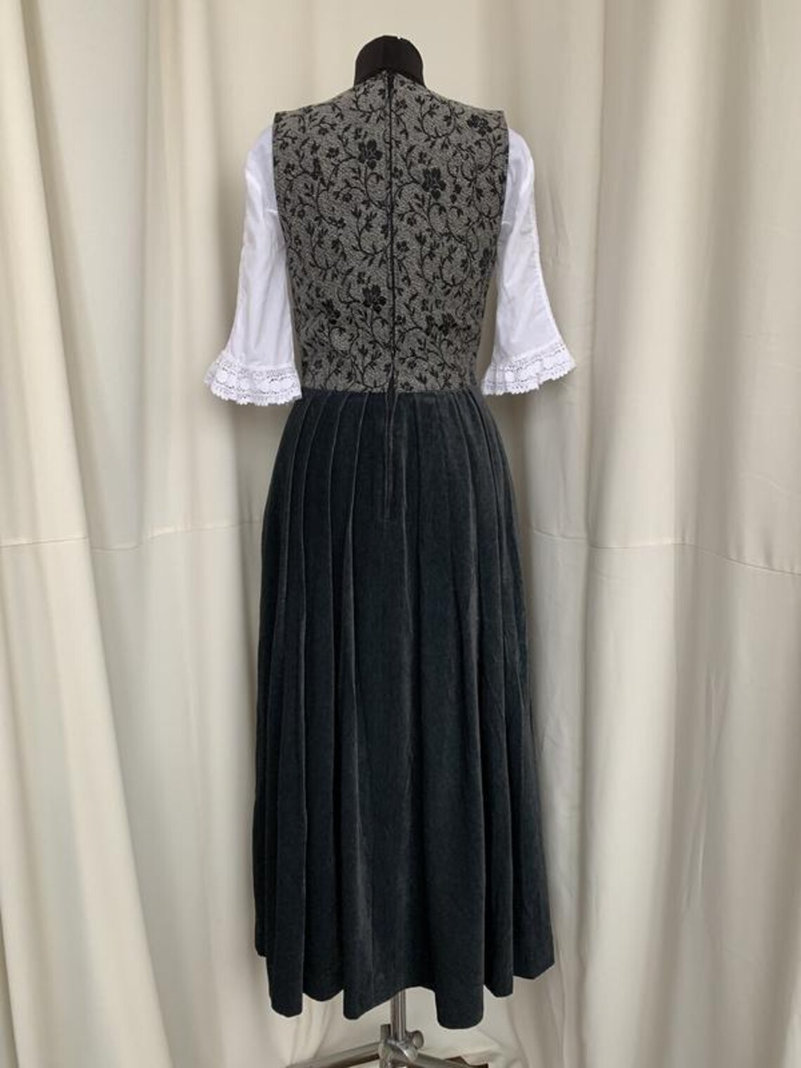 Vintage Bavarian Dirndl by Sportalm – Black & Grey Velvet Jacquard Maxi ...