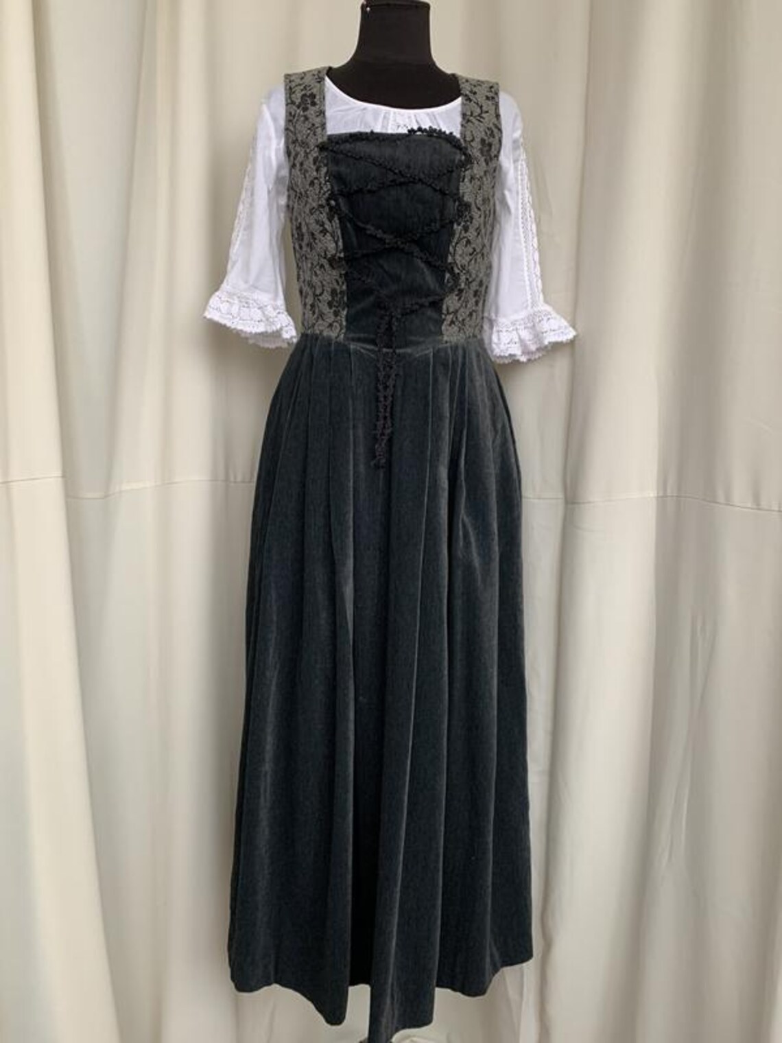 Vintage Bavarian Dirndl by Sportalm – Black & Grey Velvet Jacquard Maxi ...