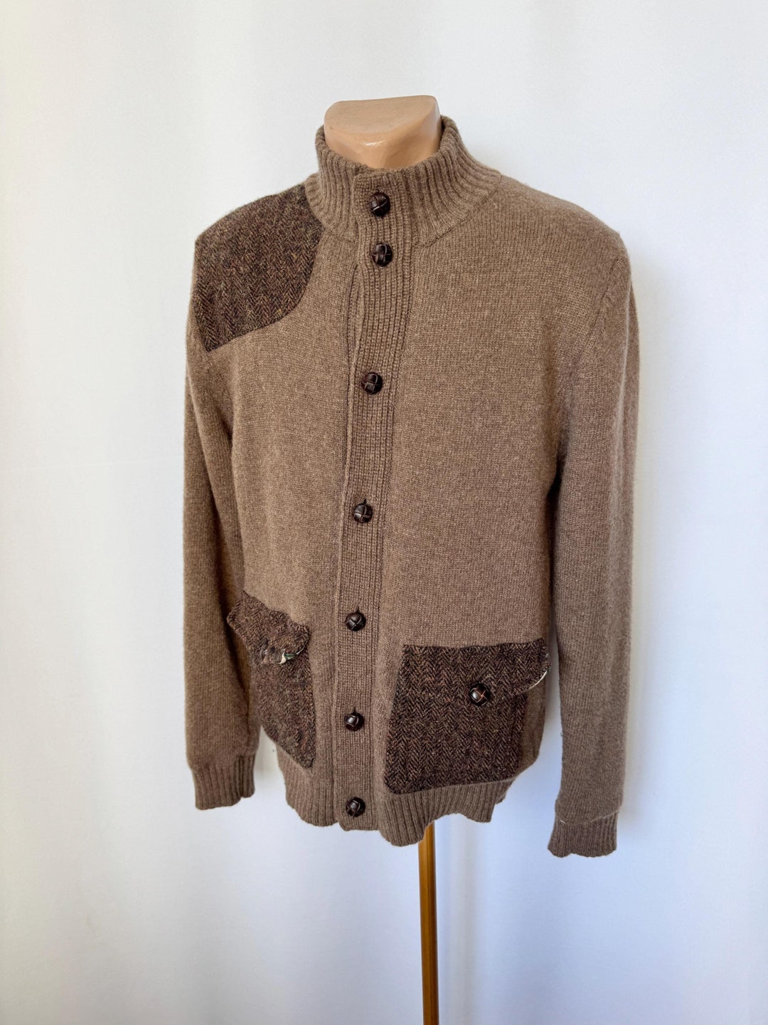 Vintage Sterling Harris Tweed Men's Beige Brown Wool Knit Blazer ...