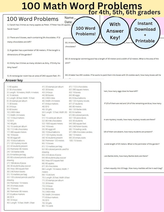 Printable 6th Grade Math Word Problem Worksheets
