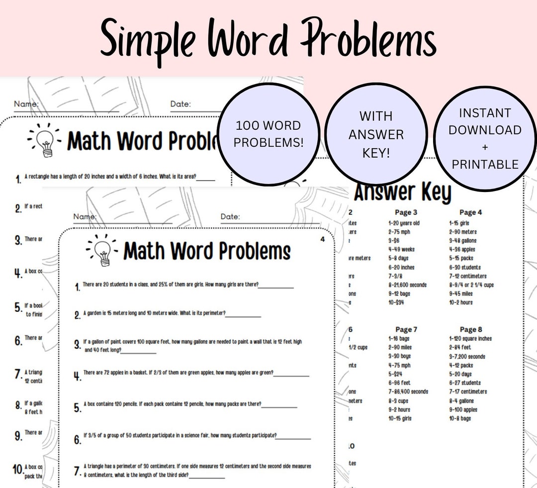 1st 2nd 3rd Grade Math Word Problems Worksheet PDF | Solve Word ...