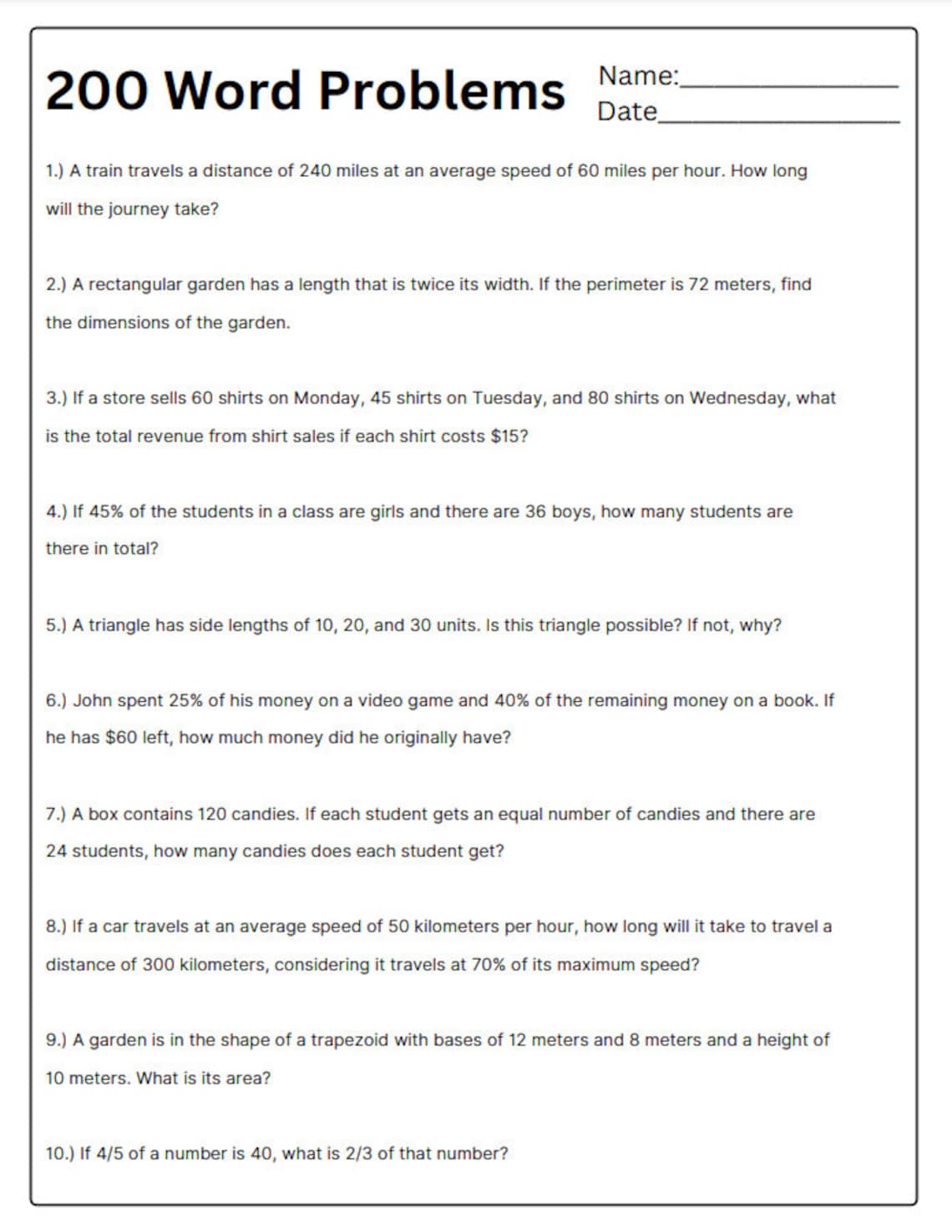 200 Math Word Problems PDF Solve Word Problems Homeschool Math Word ...