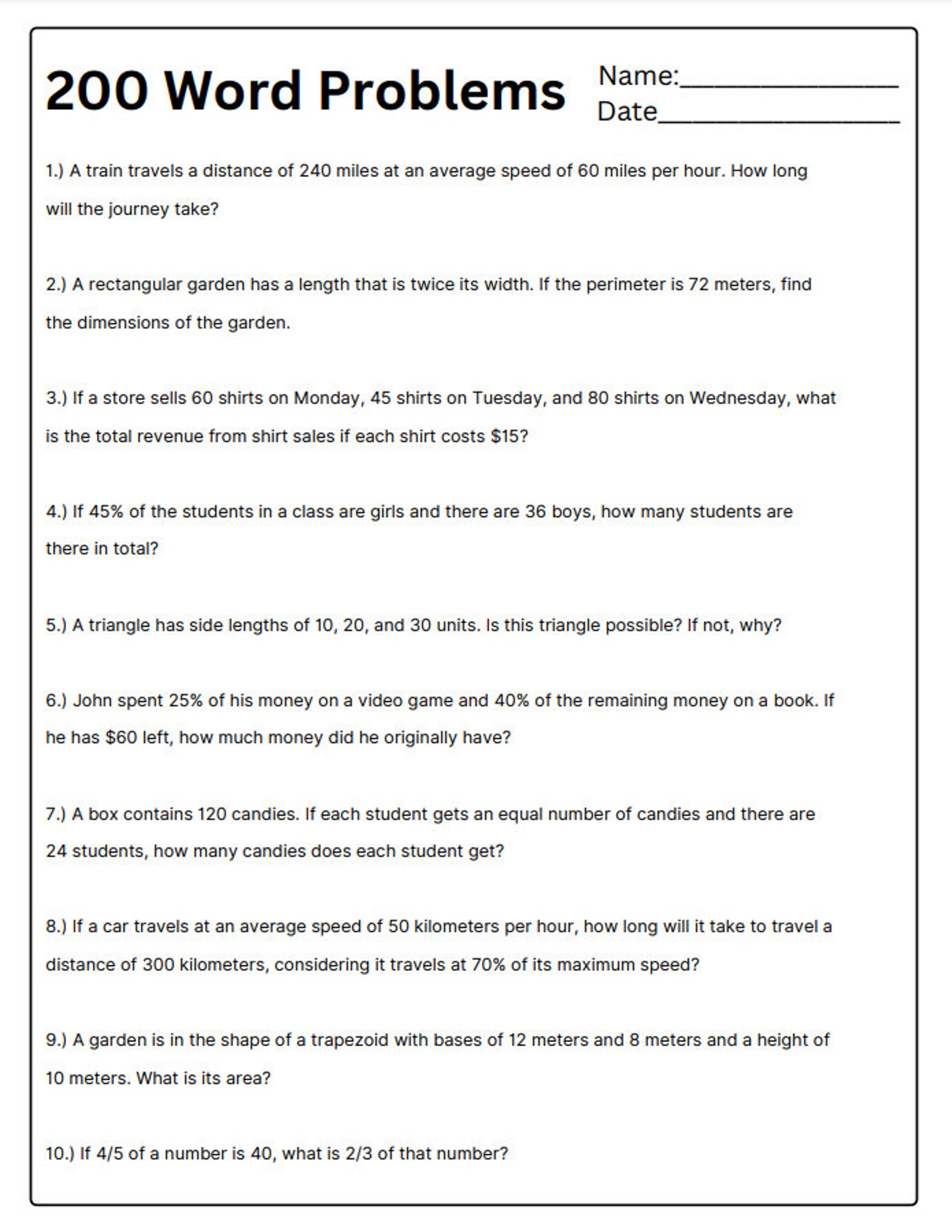 200 Math Word Problems PDF Solve Word Problems Homeschool Math Word ...