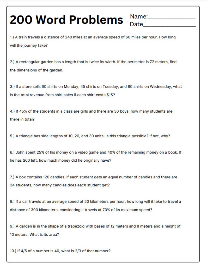 200 Math Word Problems PDF Solve Word Problems Homeschool Math Word ...