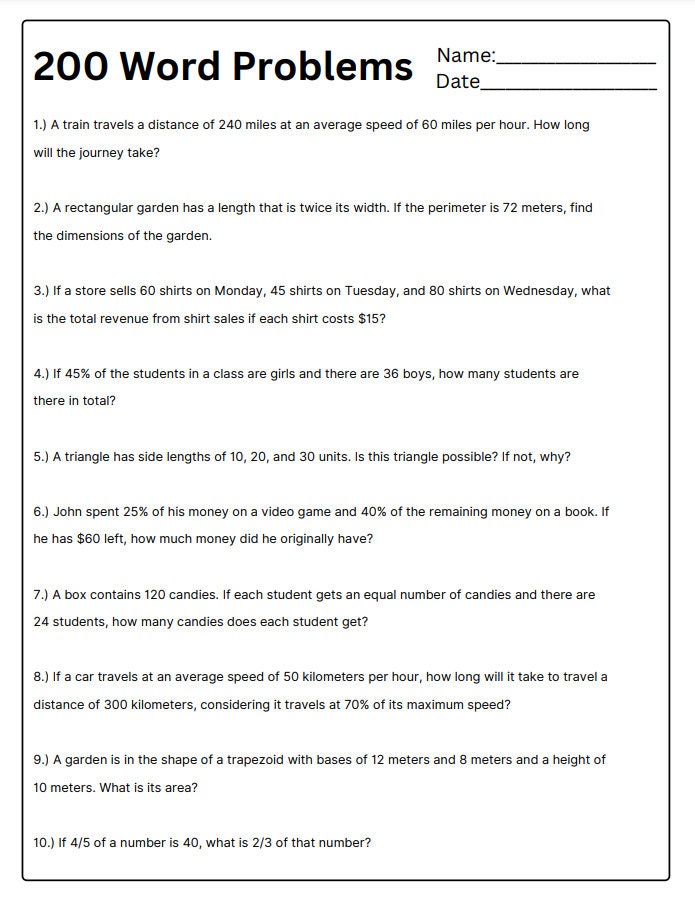 200 Math Word Problems PDF Solve Word Problems Homeschool Math Word ...