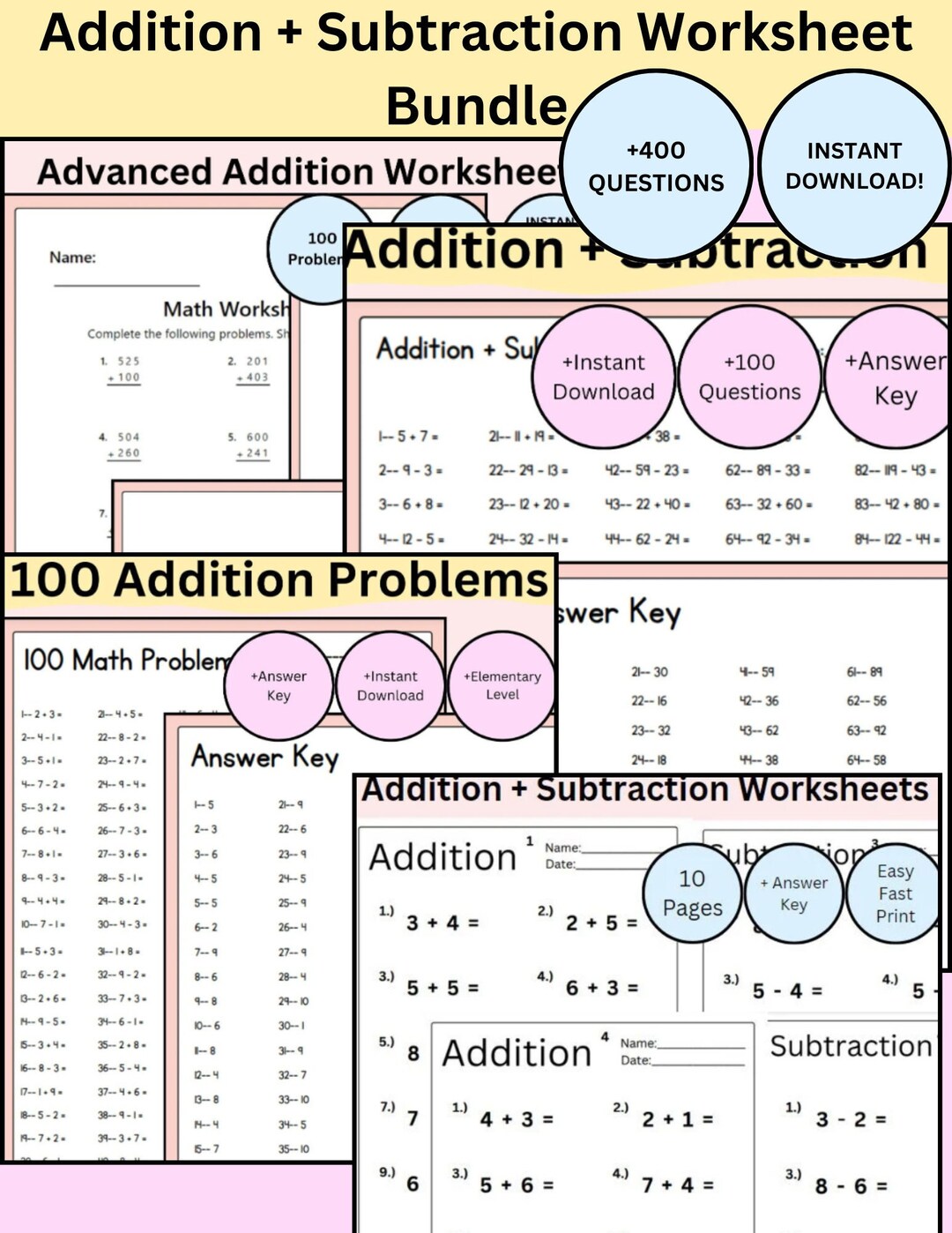 Addition and Subtraction BUNDLE - Etsy