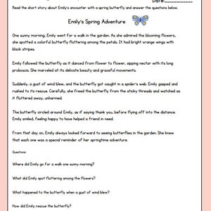 10 Spring Theme Reading Comprehension Worksheet First Grade Second ...