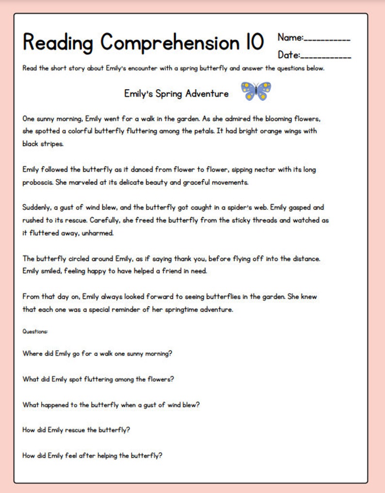 10 Spring Theme Reading Comprehension Worksheet | First Grade | Second ...