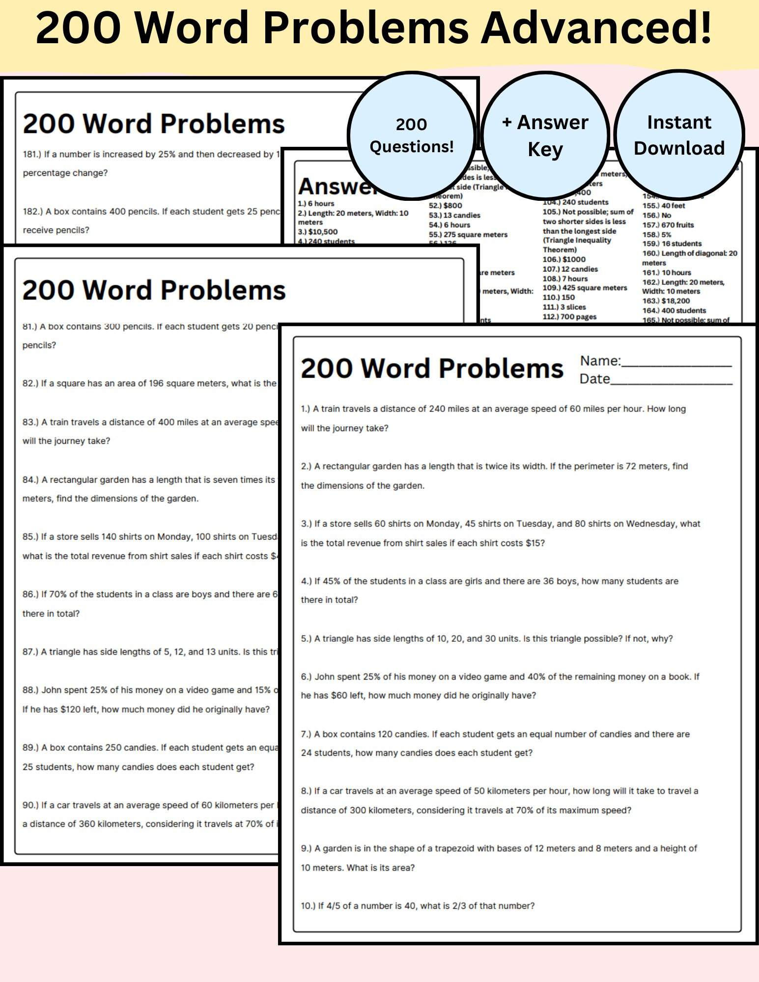 200 Math Word Problems PDF Solve Word Problems Homeschool Math Word ...