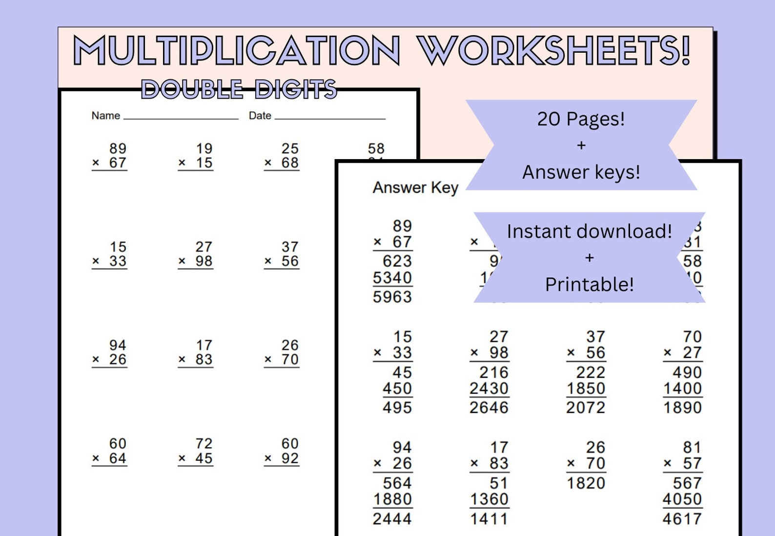 Multiplication Double Digits Worksheets Advanced | 10 Worksheets ...
