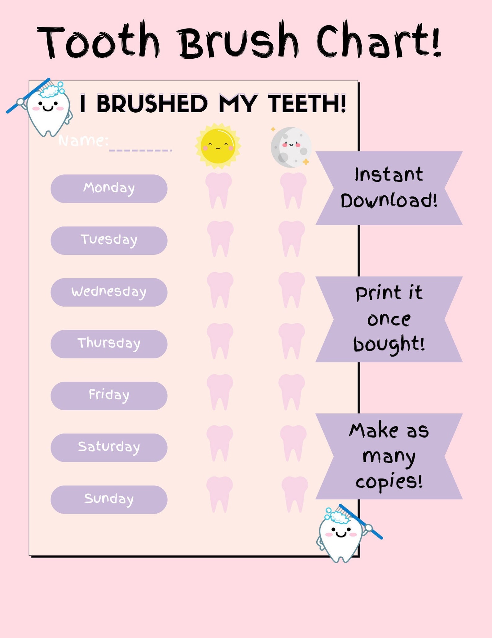 Kids Brushing Teeth Chart PDF Printable | Brushing Teeth Print ...