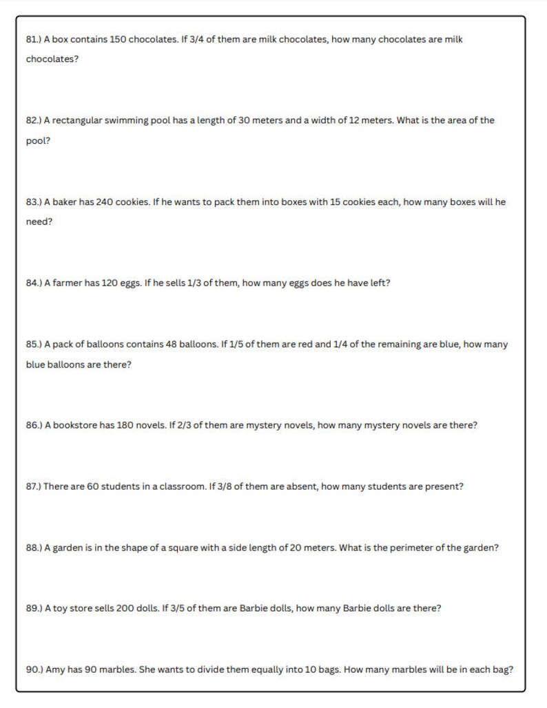 4th 5th 6th Grade Math Word Problems Worksheet PDF | Solve Word ...