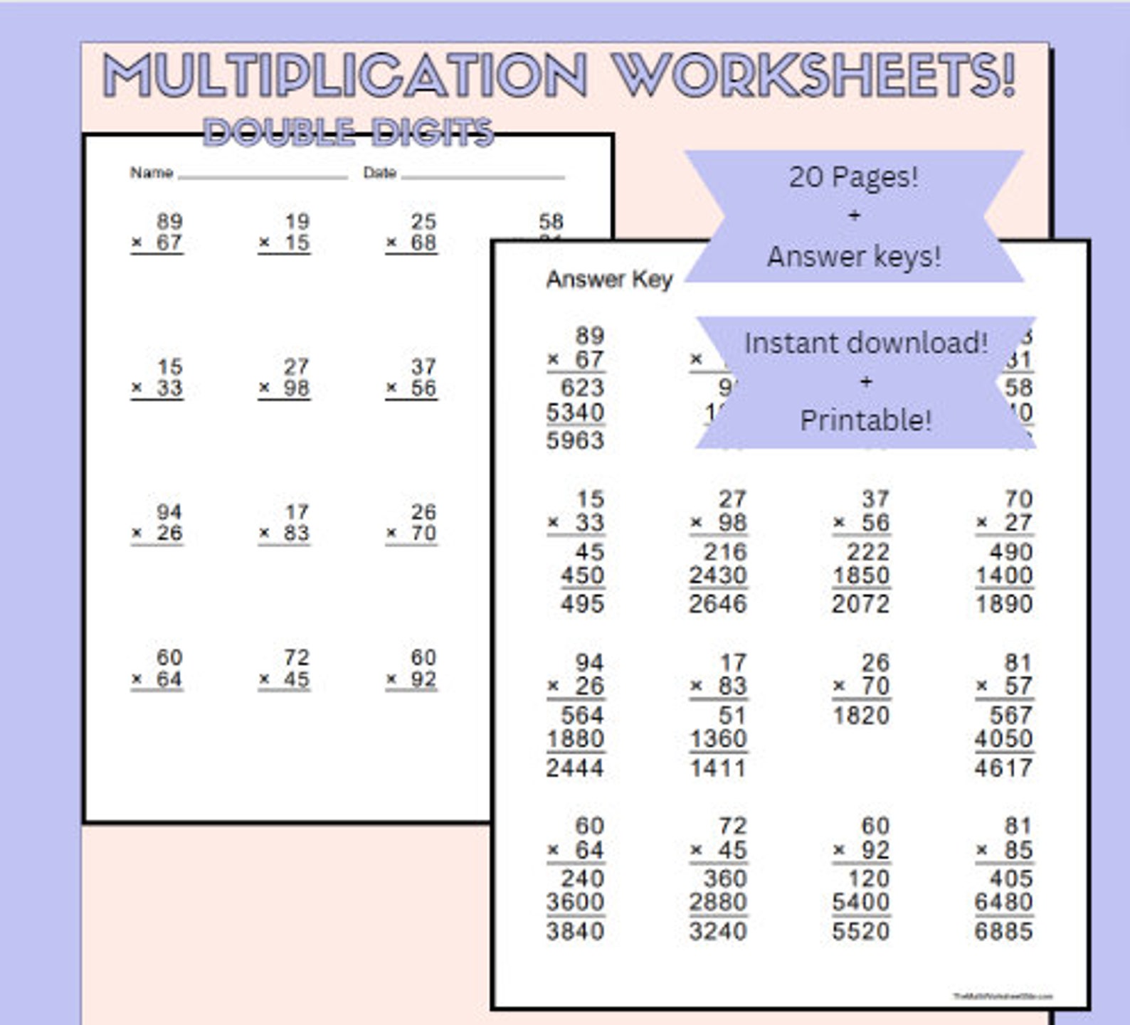 Multiplication and Division Worksheet BUNDLE | Math Worksheet Bundle ...