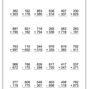 3 Digit Addition and Subtraction Worksheet 4th 5th 6th 7th Grade ...