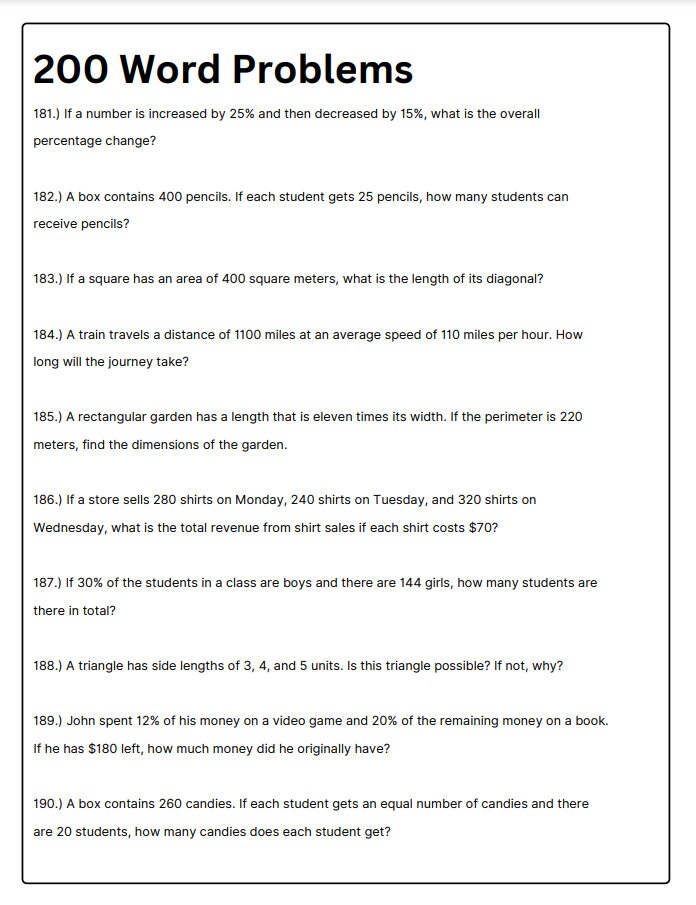200 Math Word Problems PDF Solve Word Problems Homeschool Math Word ...