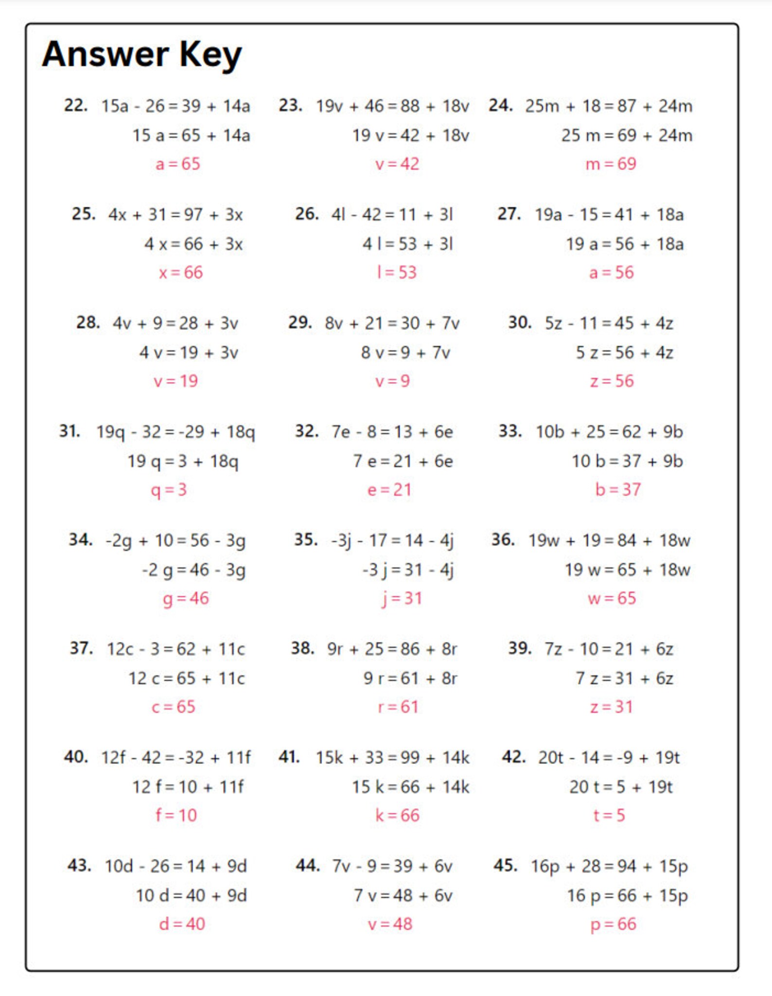 Algebra Solving Equations Math Worksheet 6th 7th 8th Grade Multistep ...