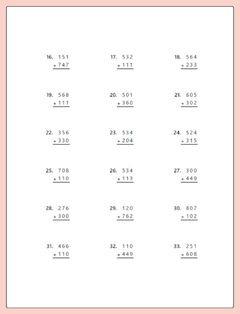 Advanced Addition 3 Digit Math 2nd, 3rd, 4th, and 5th Grade Elementary ...