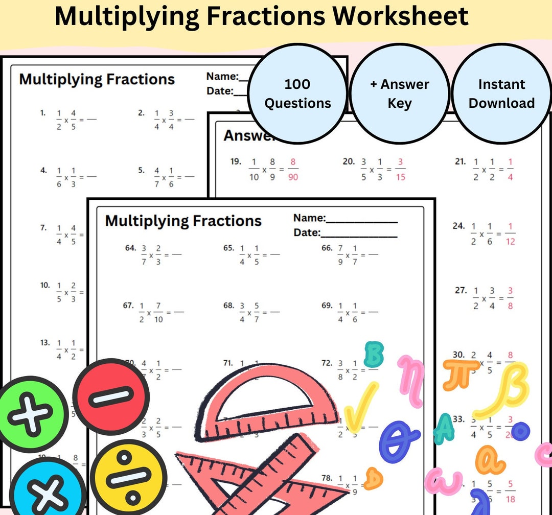 Multiplying Fractions Worksheet 4th 5th 6th Grade Common Core Fractions ...