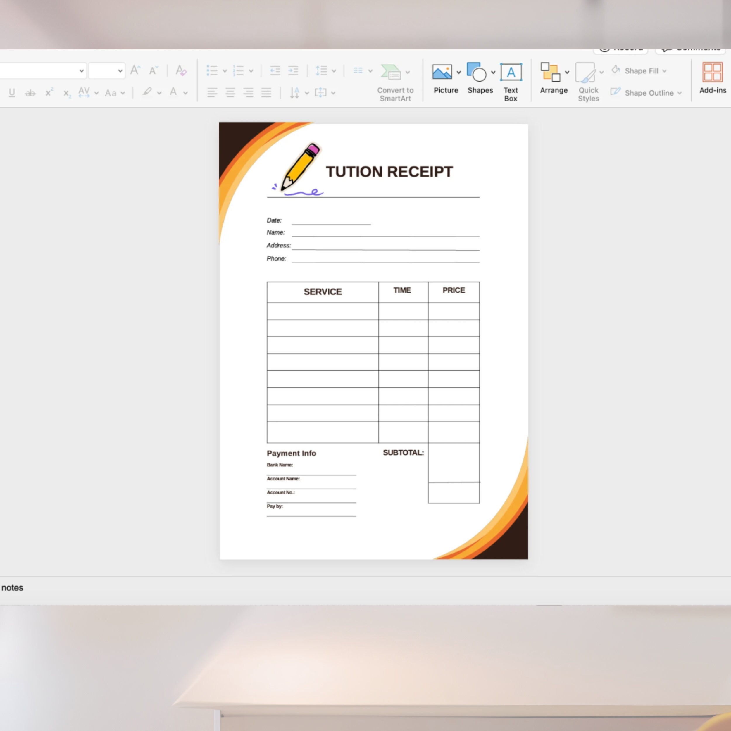 Tuition Receipts Template, Customizable Financial Record, Easy-to-use ...